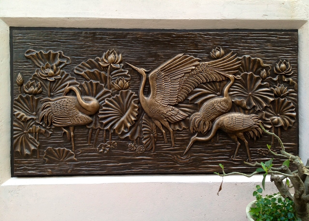 Phù Điêu Sen Hạc Ngoài Trời